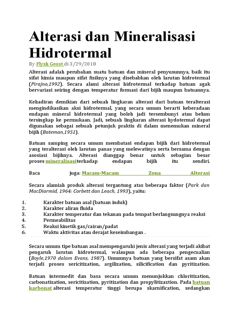 Proses Alterasi dan Mineralisasi Hidrotermal | PDF