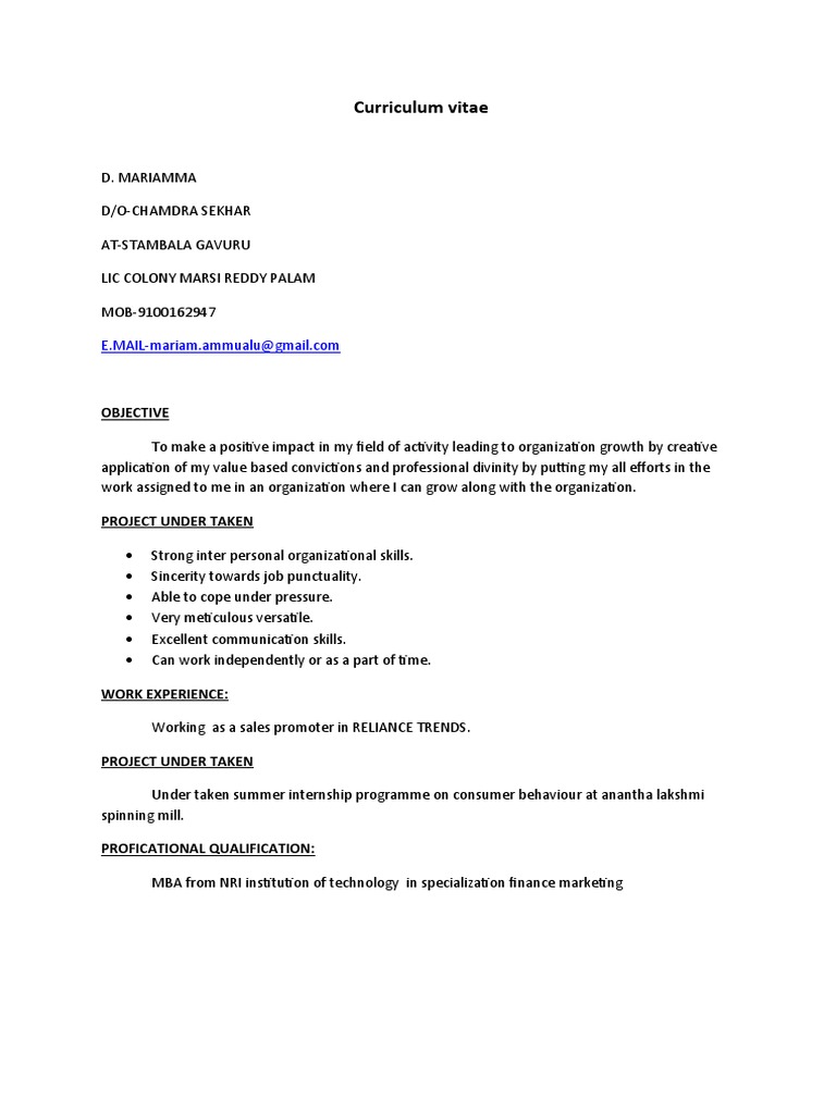 Curriculum Vitae: Objective | PDF