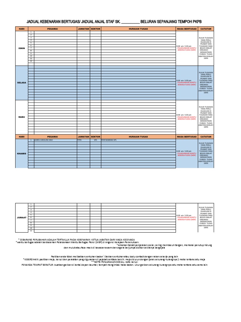 Contoh Jadual Anjal Bertugas | PDF