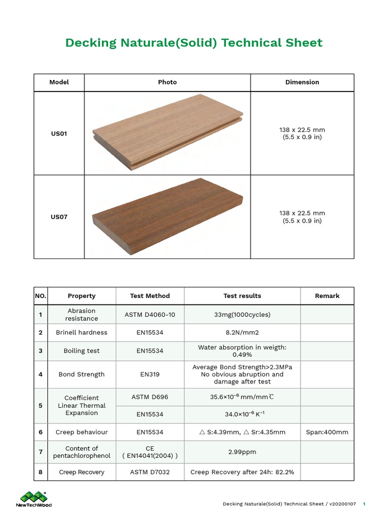 Decking Naturale (Solid) Technical Sheet: Model Photo Dimension | PDF ...