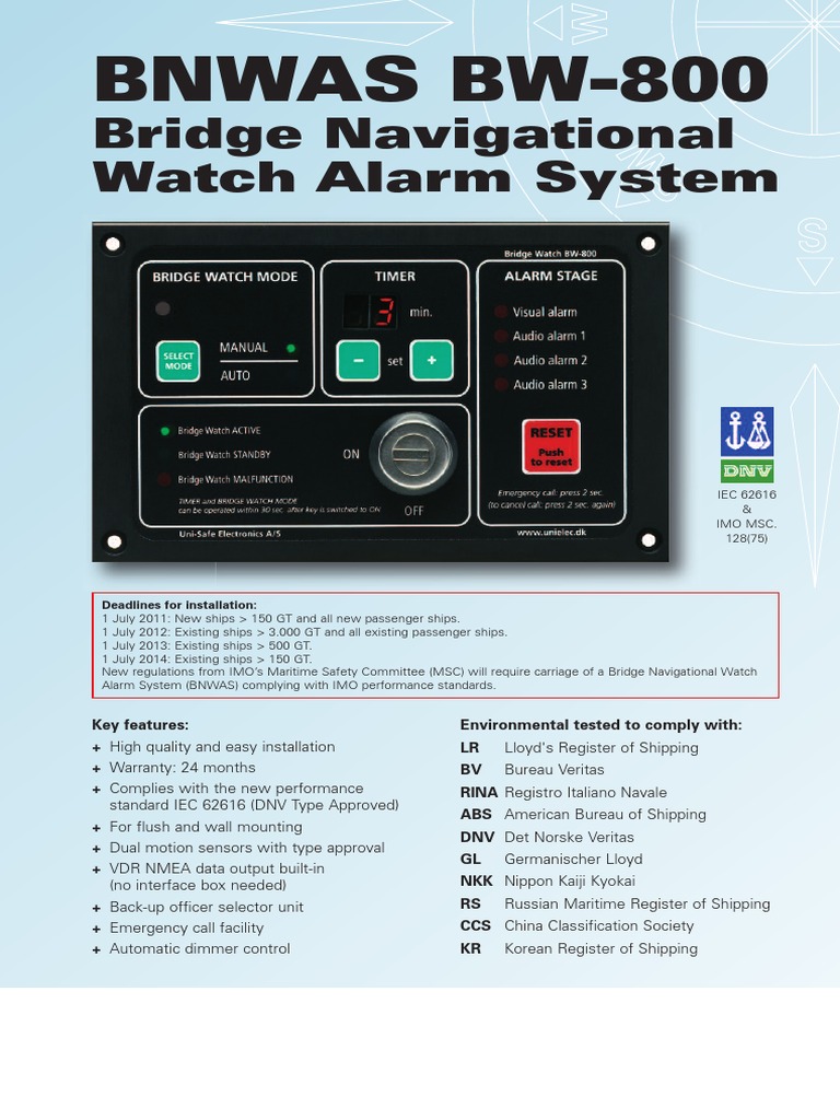 BNWAS BW-800: Bridge Navigational Watch Alarm System | PDF