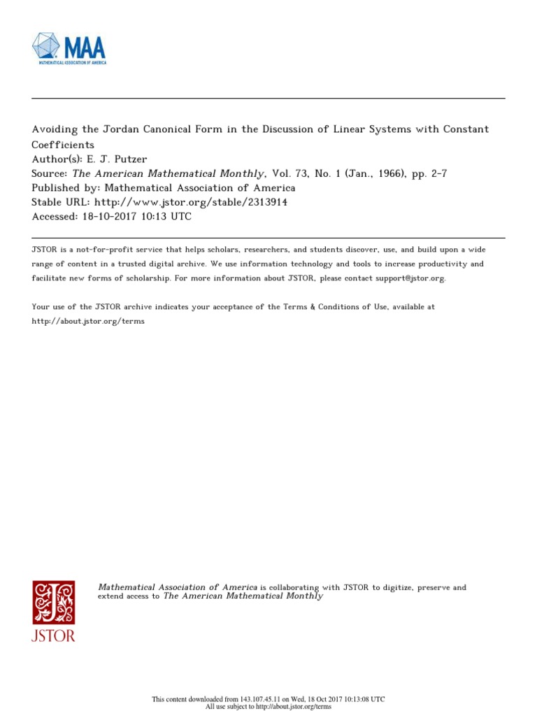 Putzer Method | PDF | Linear Algebra | Mathematical Concepts