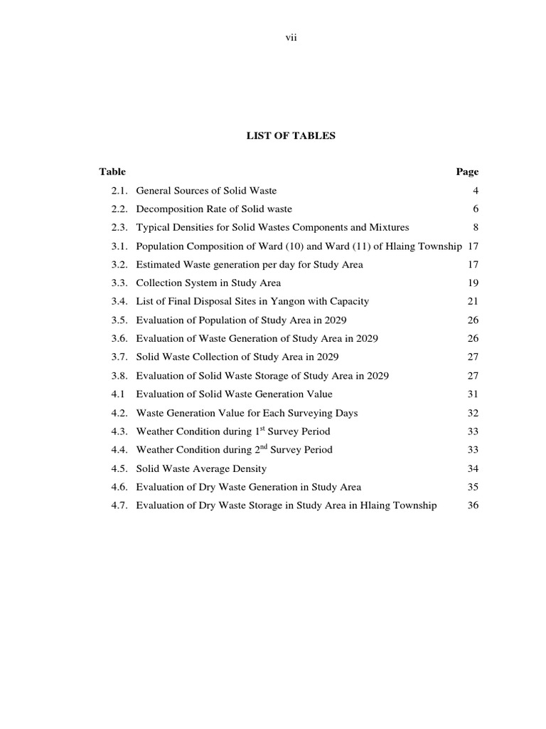 List of Tables: ST ND | PDF | Law | Science & Mathematics