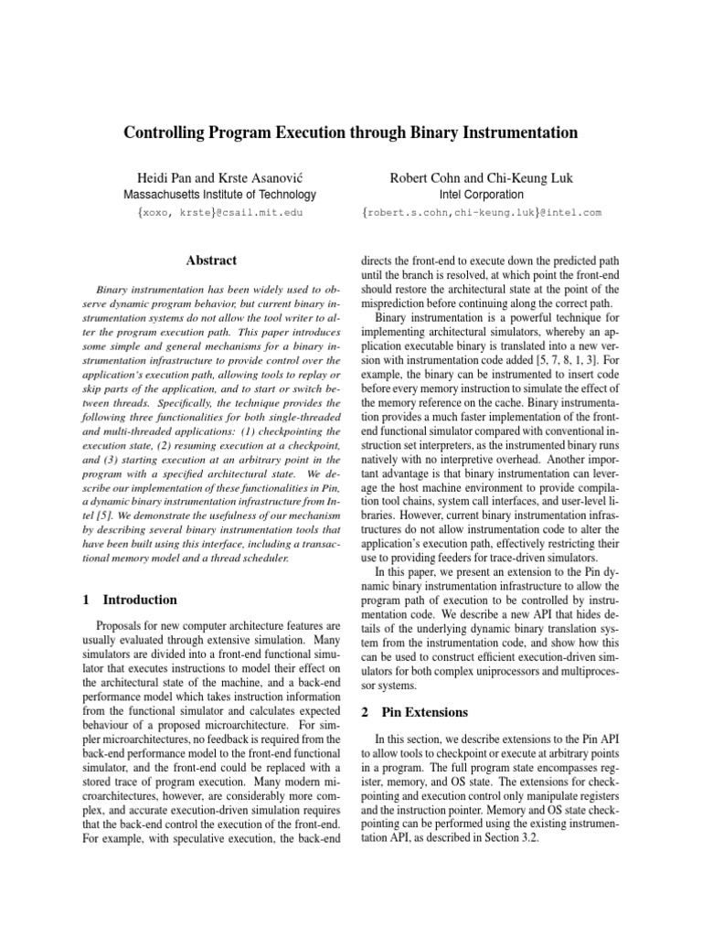 Controlling Program Execution Through Binary Instrumentation | Download Free PDF | Thread ...