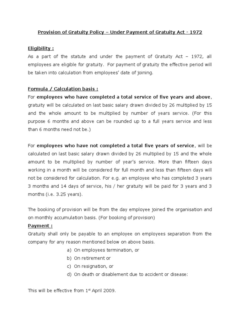 Gratuity Policy - Applicability-India | PDF