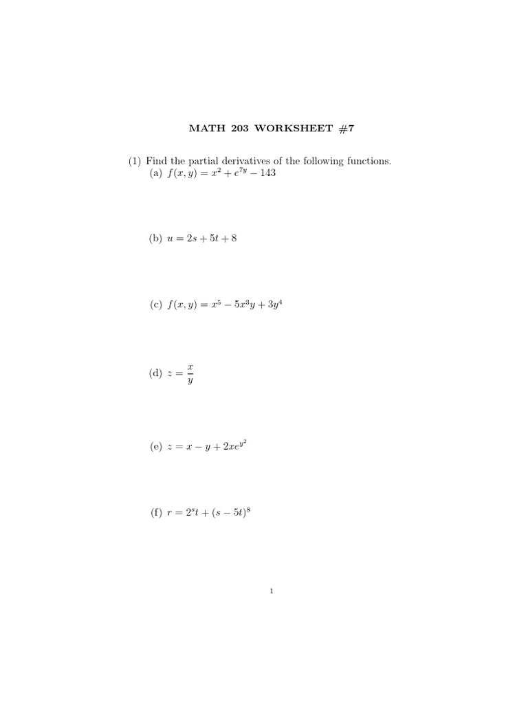 Math 203 Worksheet #7 | PDF
