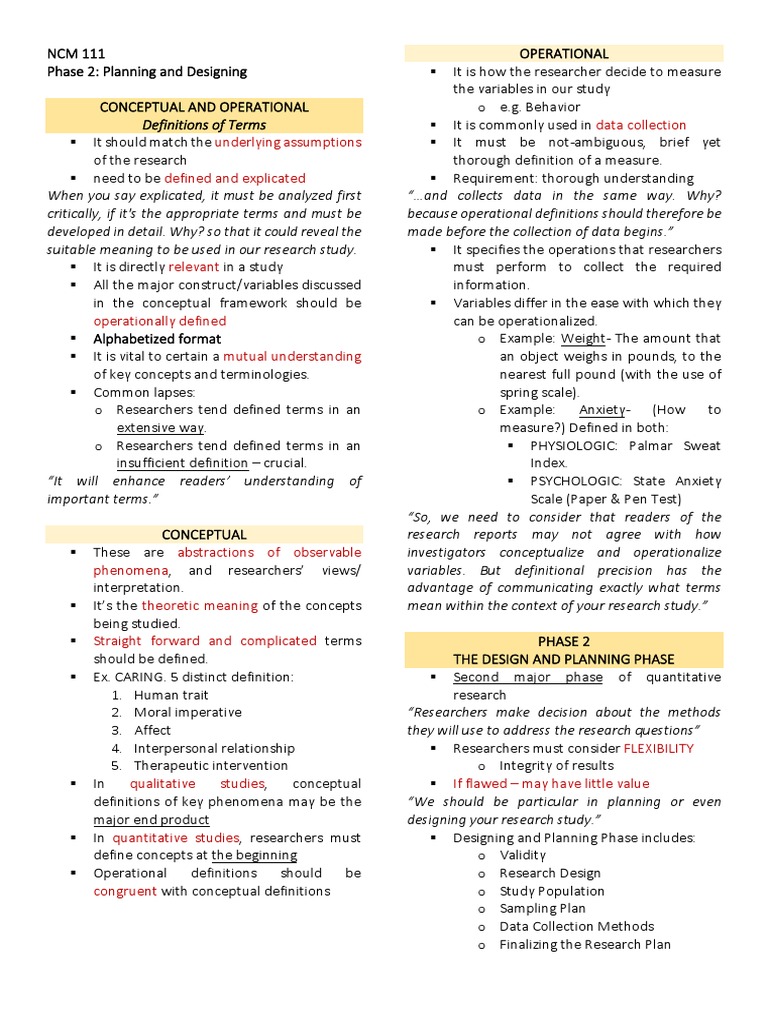 Definitions of Terms: NCM 111 Phase 2: Planning and Designing ...