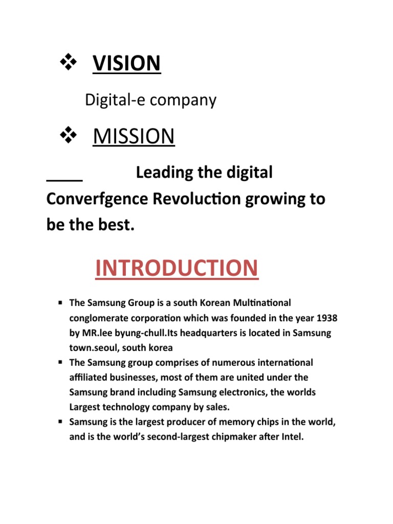 Vision Mission: Digital-E Company | PDF | Samsung Electronics | Samsung