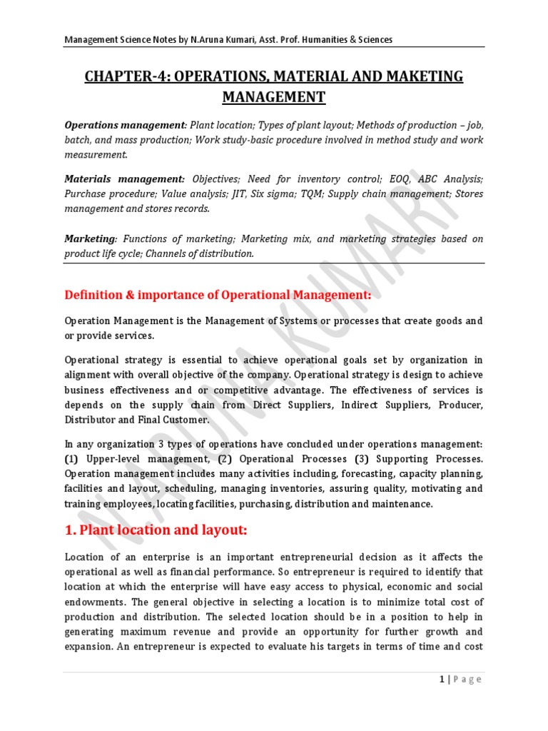 Chapter-4: Operations, Material and Maketing Management: Definition ...