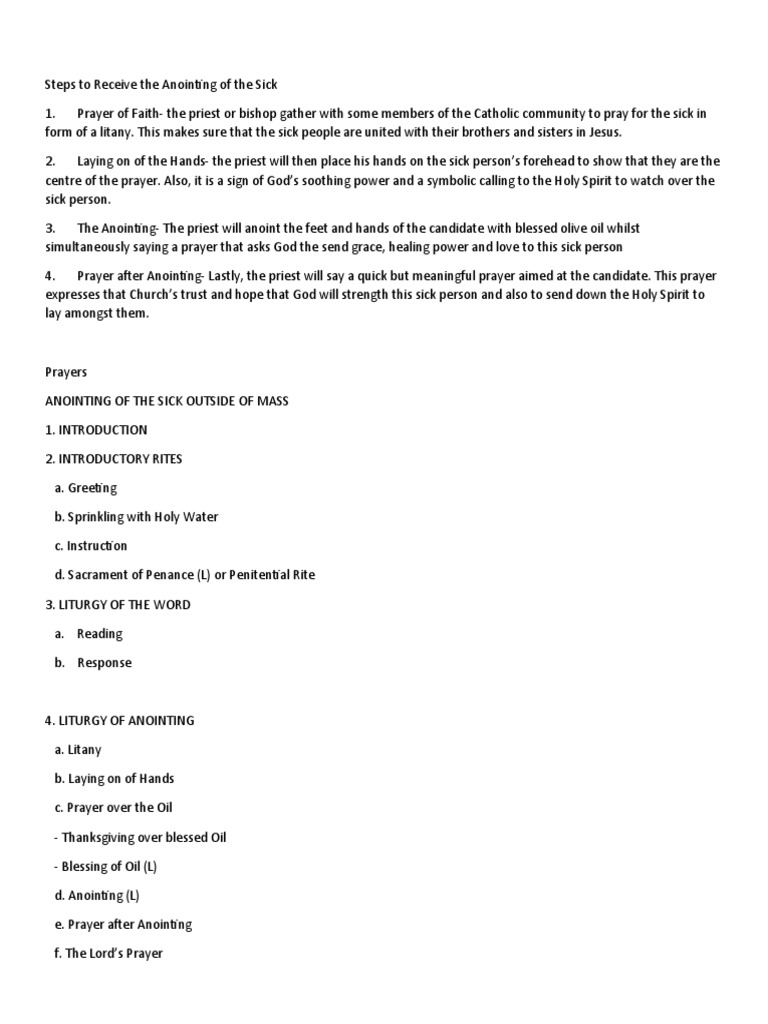 Steps To Receive The Anointing of The Sick | PDF