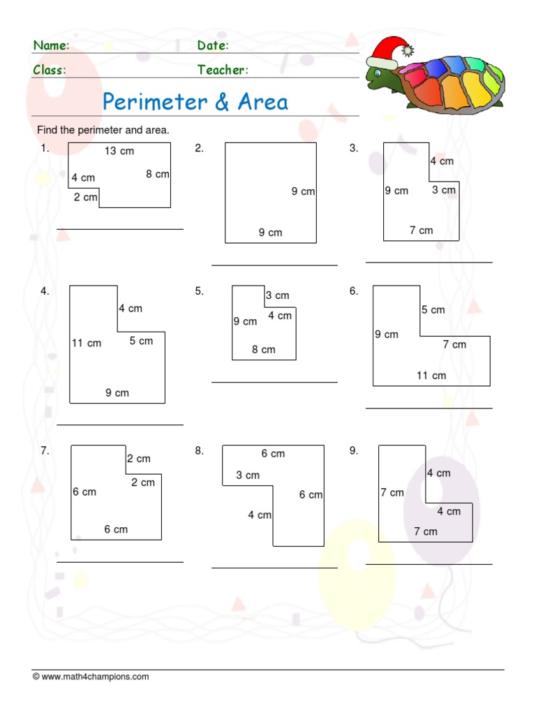 Perimeter & Area: Name: Date: Class: Teacher | PDF