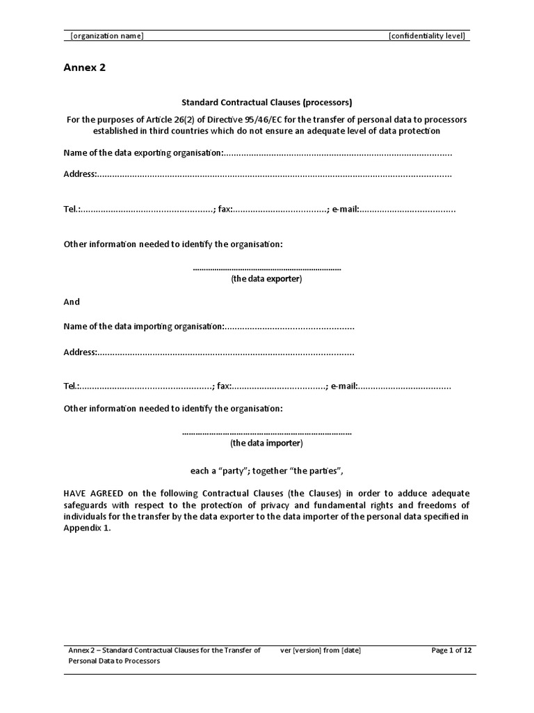 09.3 Annex 2 Standard Contractual Clauses For The Transfer To Processors Premium Preview EN ...