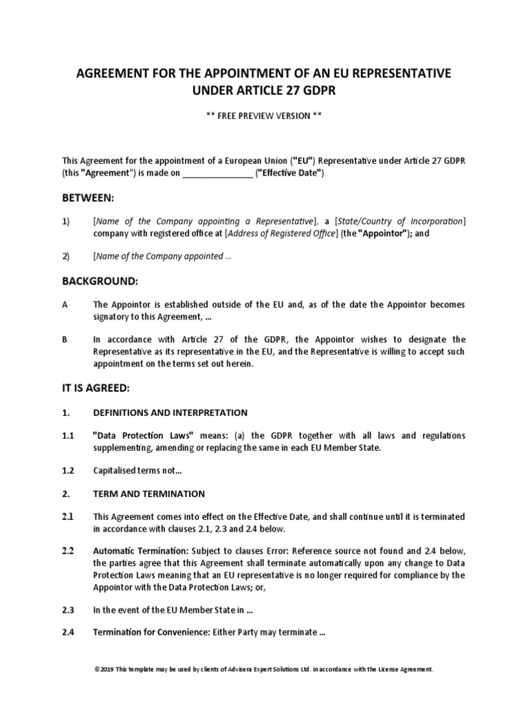 09.4 Agreement For The Appointment of An EU Representative Premium ...