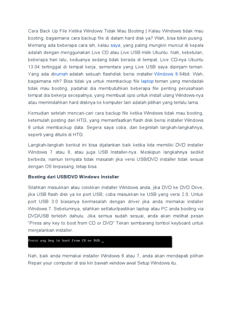 Cara Backup File Saat Windows Tidak Booting | PDF