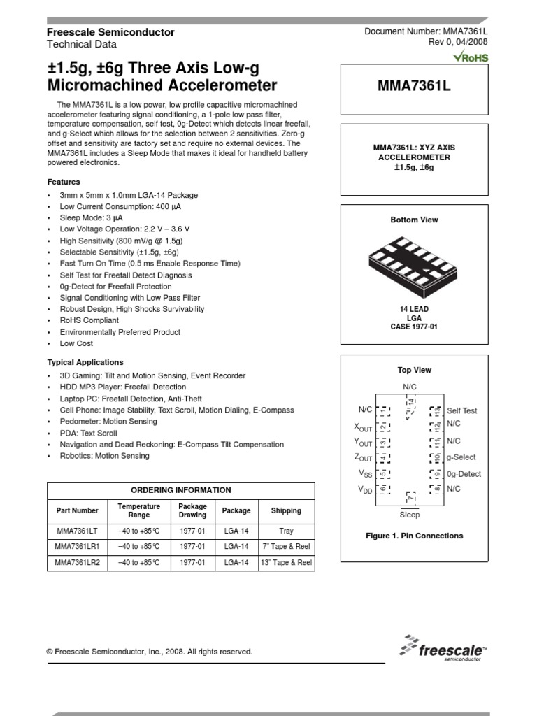 MMA7361L | PDF | Accelerometer | Capacitor