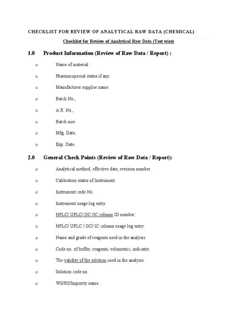 Checklist For Review of Analytical Raw Data | PDF | High Performance ...
