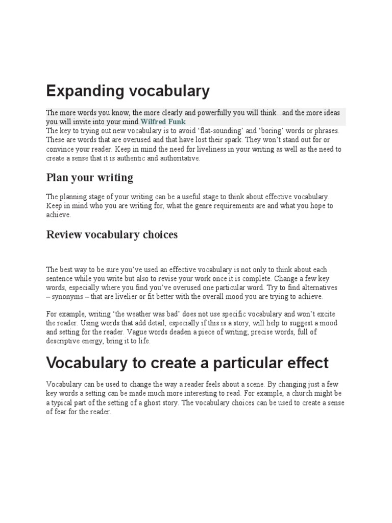 Expanding Vocabulary: Plan Your Writing | PDF | Vocabulary | Word