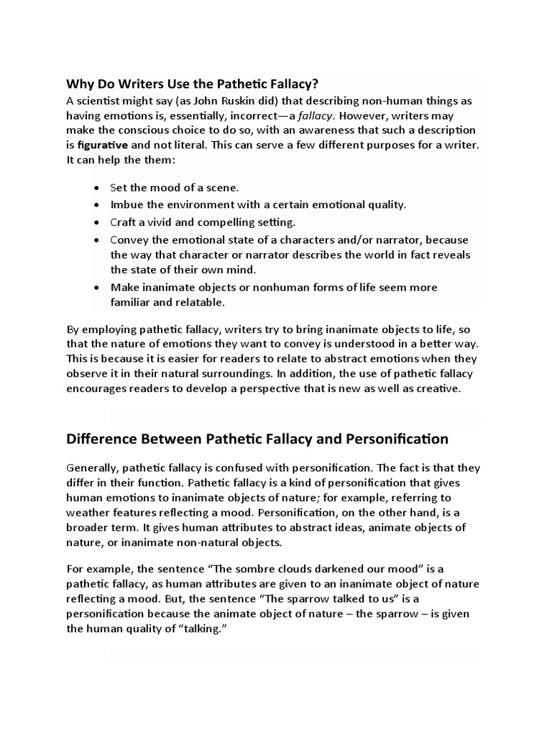Why Do Writers Use The Pathetic Fallacy | PDF | Anthropomorphism ...