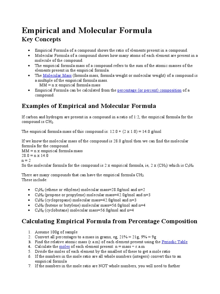 Empirical vs. Molecular Formulas | PDF | Molecular Mass | Mole (Unit)