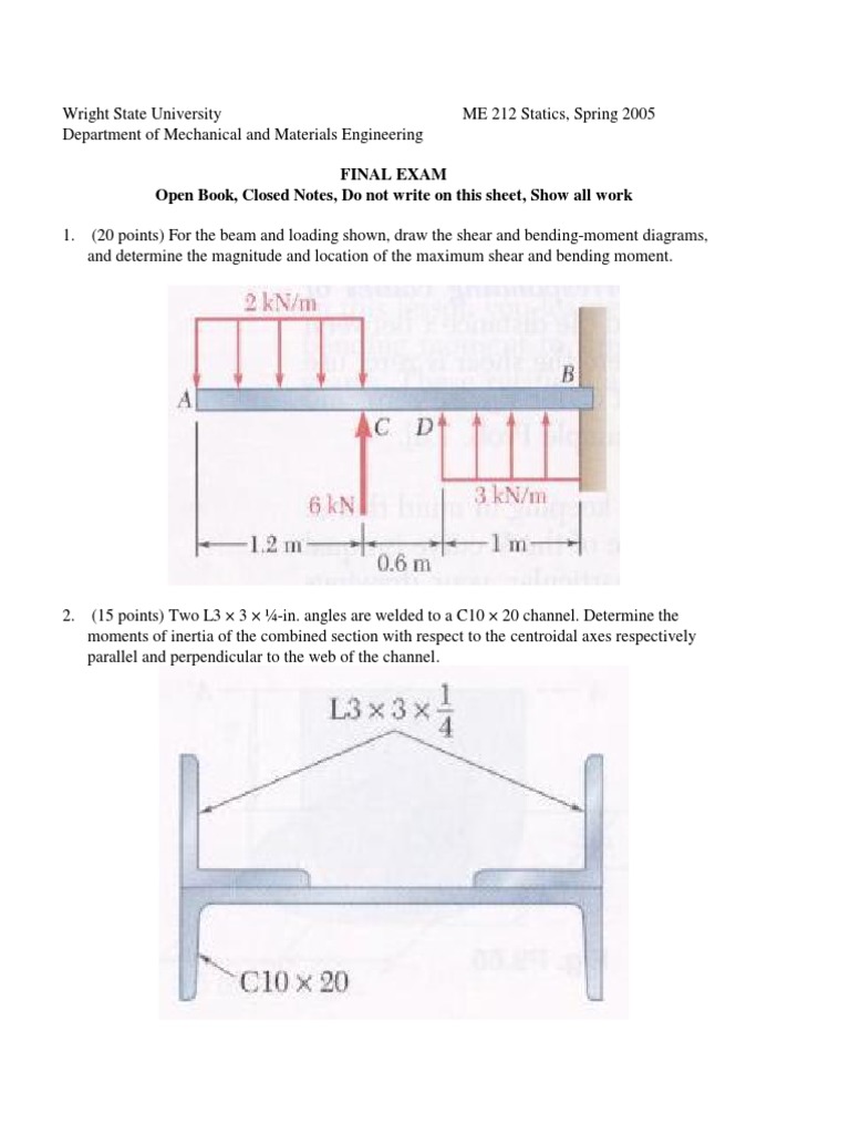 Final Exam Open Book, Closed Notes, Do Not Write On This Sheet, Show ...