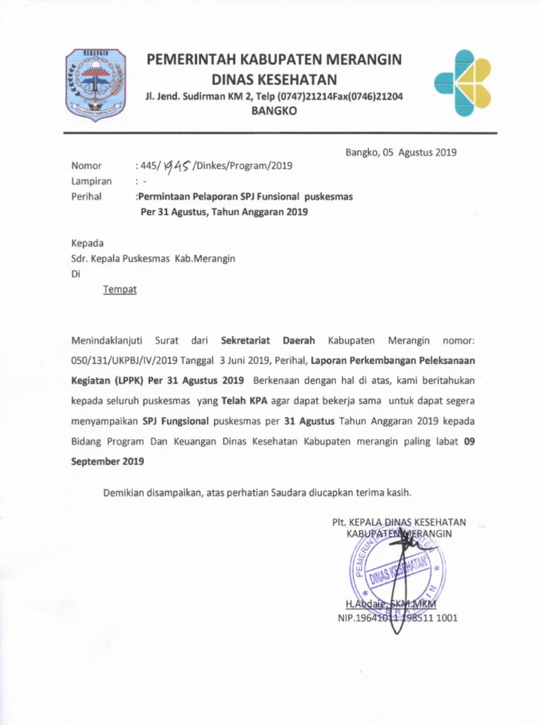 Surat Permintaan SPJ Fungsional Puskesmas | PDF