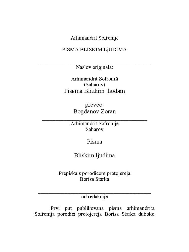 Starac Sofronije - Pisma Bliskim Ljudima | PDF