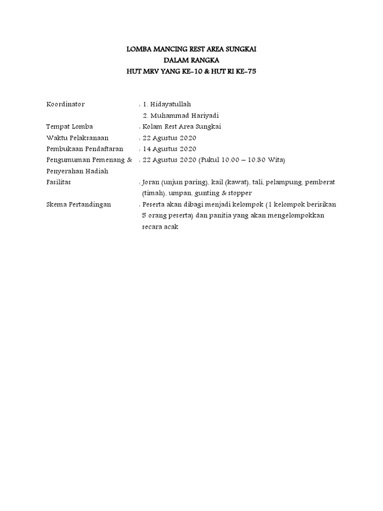 Proposal Lomba Mancing Hut MRV | PDF