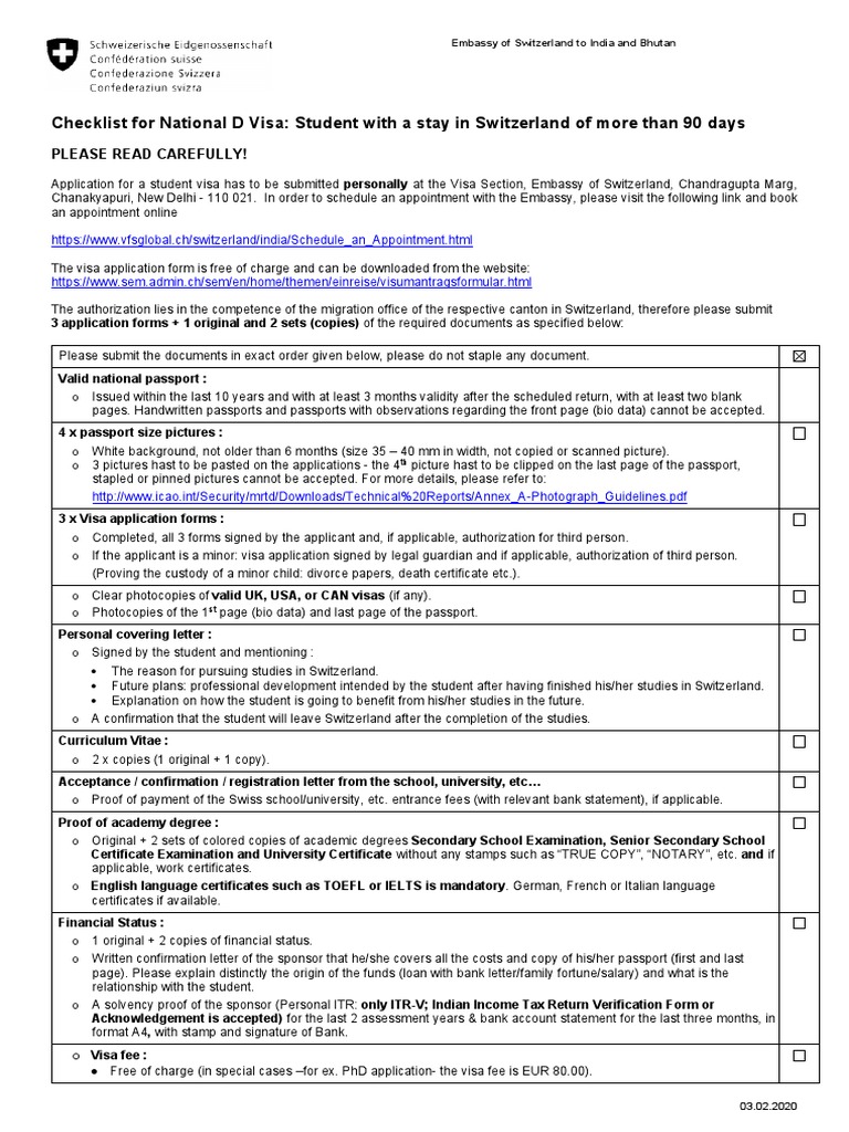 D-Checklist Student More Than 90 days-EN PDF | PDF | Travel Visa | Passport