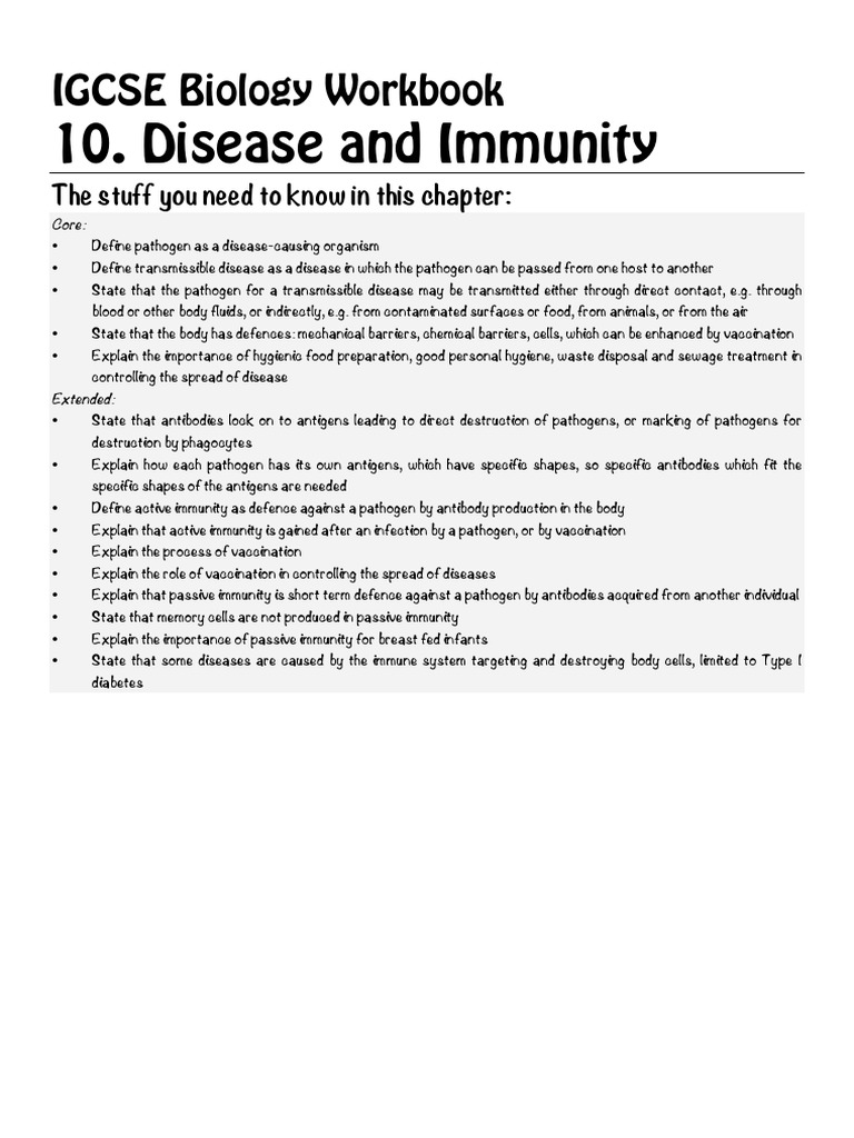 Disease and Immunity: IGCSE Biology Workbook | PDF | Adaptive Immune ...