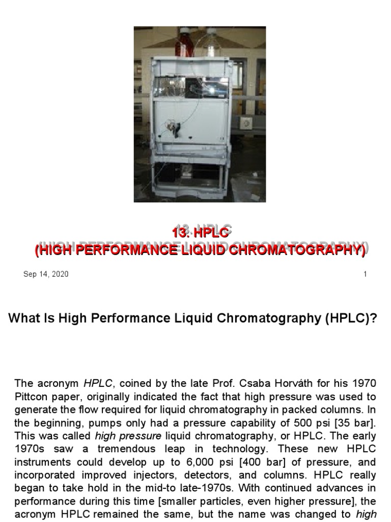 HPLC (High Performance Liquid Chromatography) | PDF | Chromatography ...