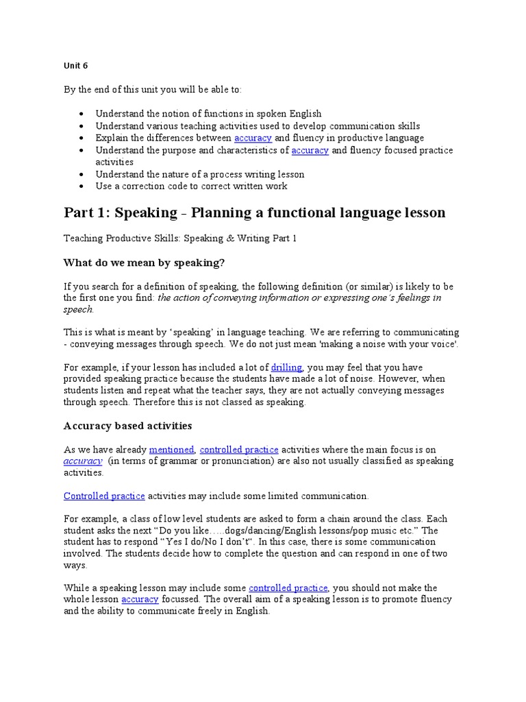 Part 1: Speaking - Planning A Functional Language Lesson: Accuracy ...