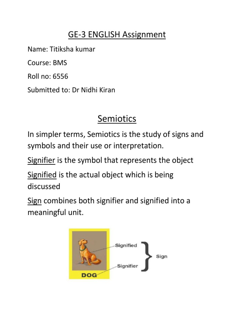 GE-3 ENGLISH Assignment: Semiotics | PDF