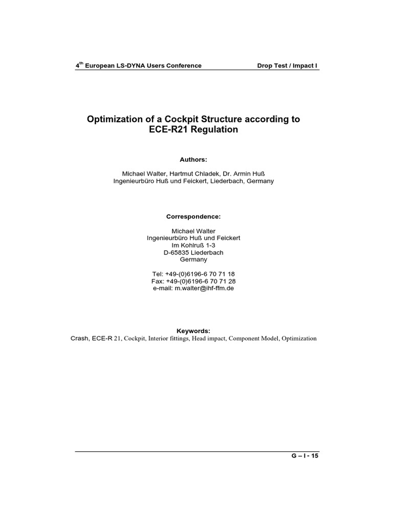 Optimization of A Cockpit Structure According To ECE-R21 Regulation ...