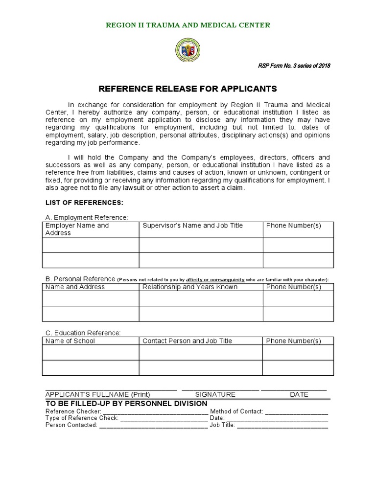 Reference Release Form for Employment | PDF | Career & Growth | Business