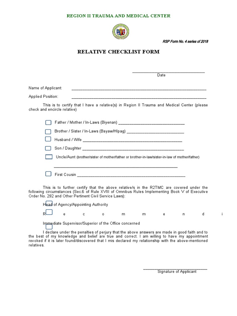 RSP Form4 Relative Checklist | PDF