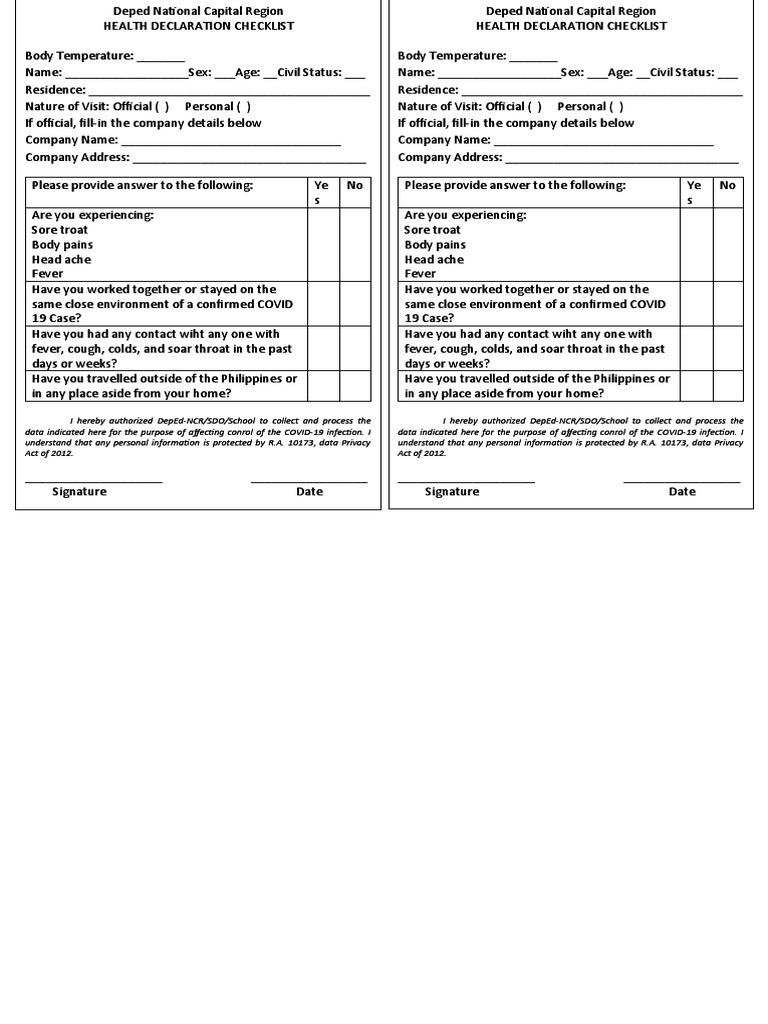 Health-Declaration-Checklist 2 | PDF | Common Cold | Public Health