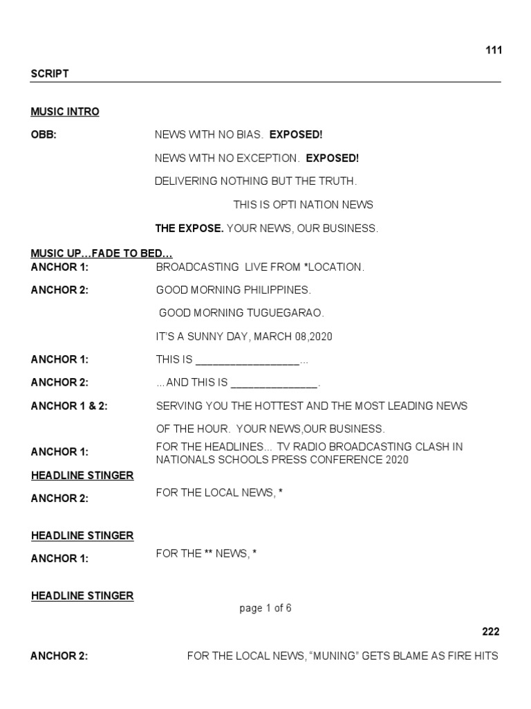 Sample 5-Minute Broadcast Script | PDF | Television | Public Opinion