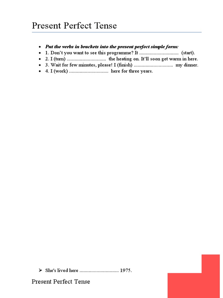 Present Perfect First Handout | PDF