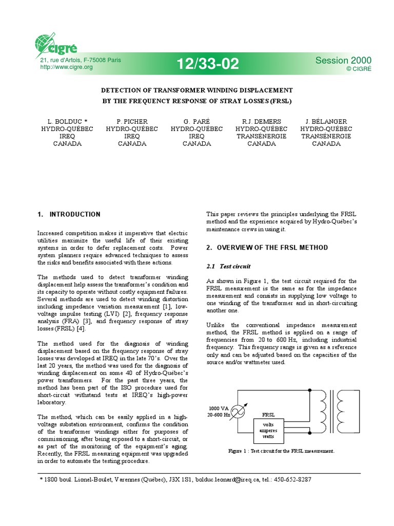 Detection of Transformer Winding Displacement by FRSL | PDF ...
