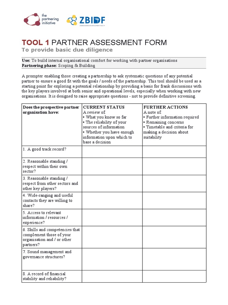 TOOL 1 Partner Assessment Form | PDF