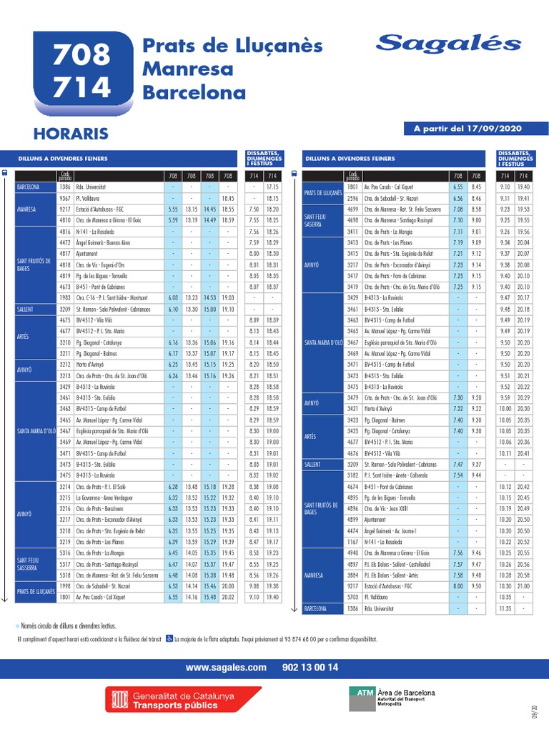 Horaris Bus Manresa - Prats de Lluçanès | PDF
