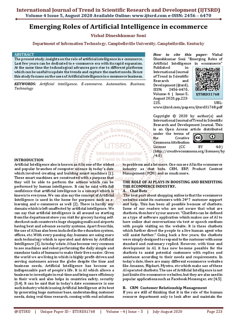 Emerging Roles Of Artificial Intelligence In Ecommerce Pdf