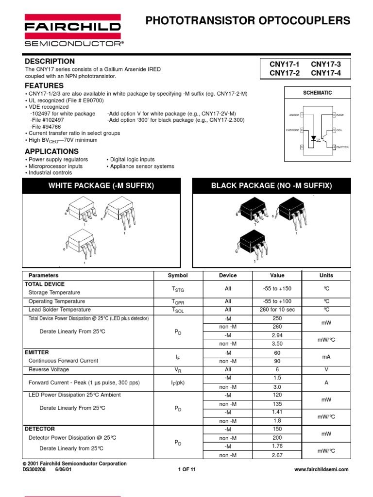 Phototransistor Optocouplers: Description CNY17-1 CNY17-3 CNY17-2 CNY17 ...