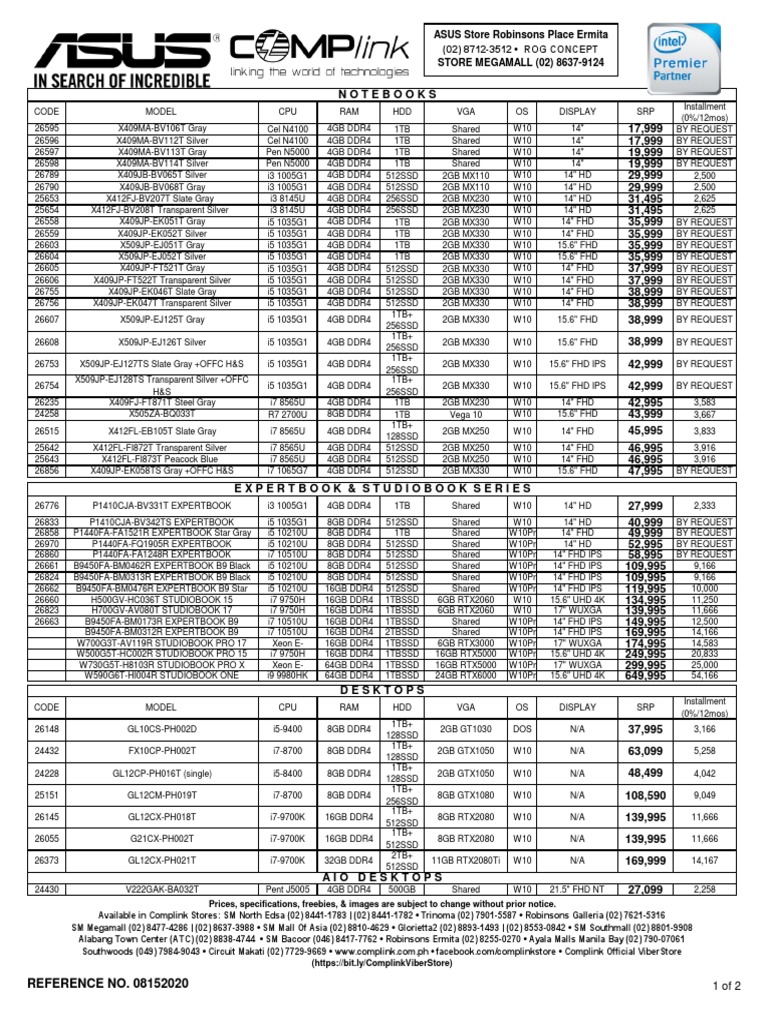 Asus Price List PDF | PDF | Computer Hardware | Personal Computers