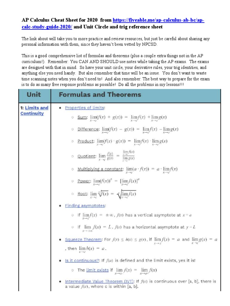AP Calculus Exam Prep Guide | PDF