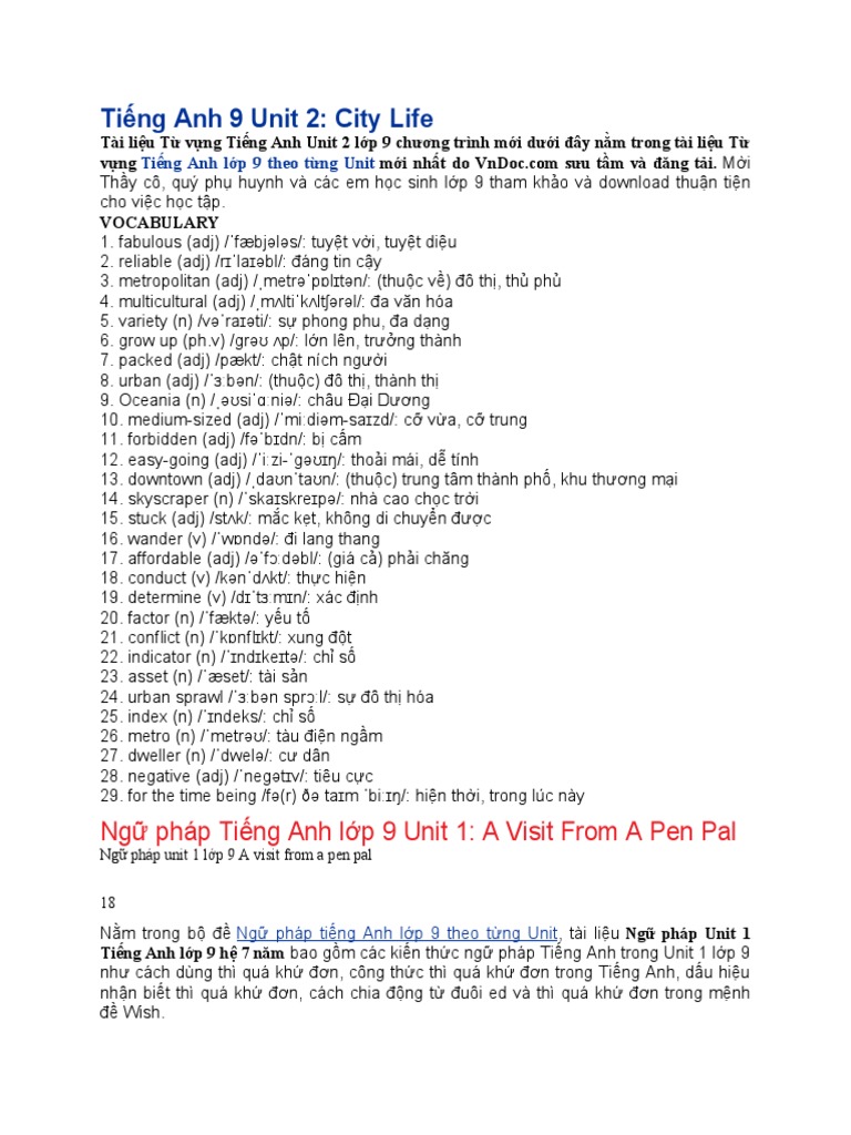 Tiếng Anh 9 Unit 2 | PDF