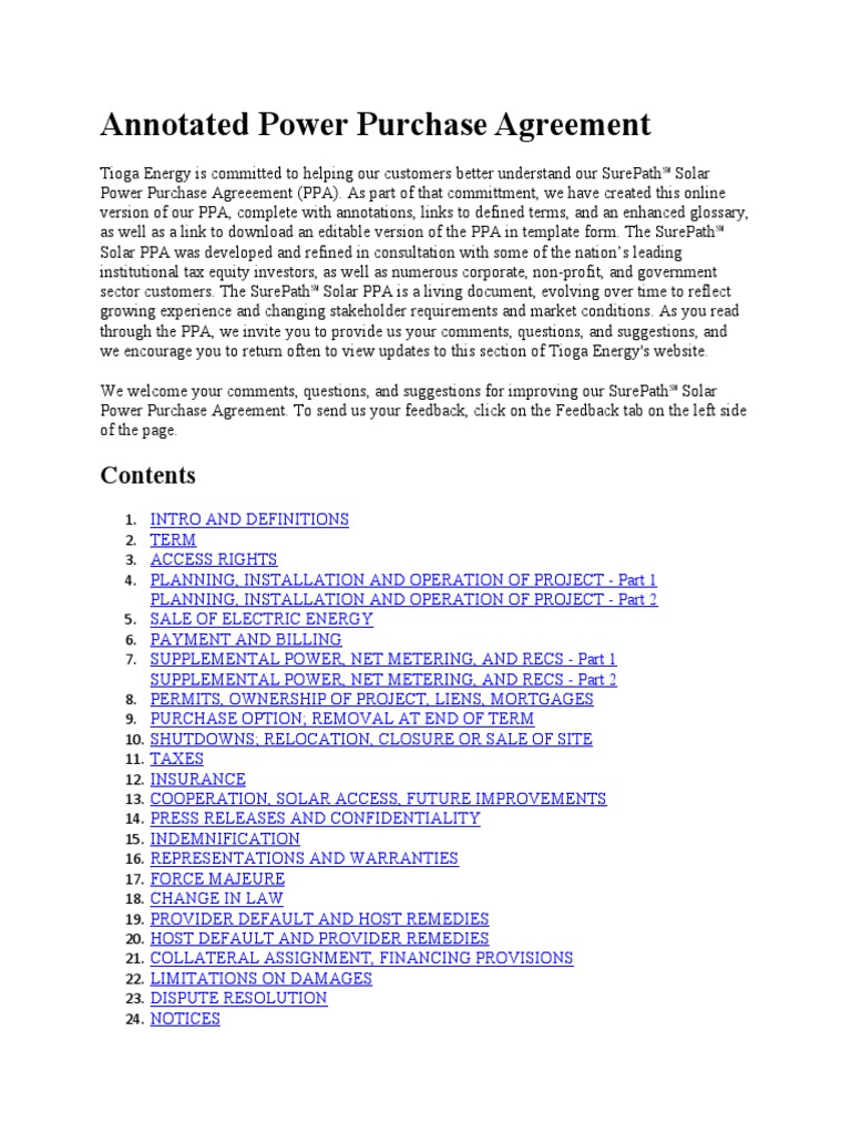 Sample PPA Agreement Tioga | PDF | Solar Power | Invoice