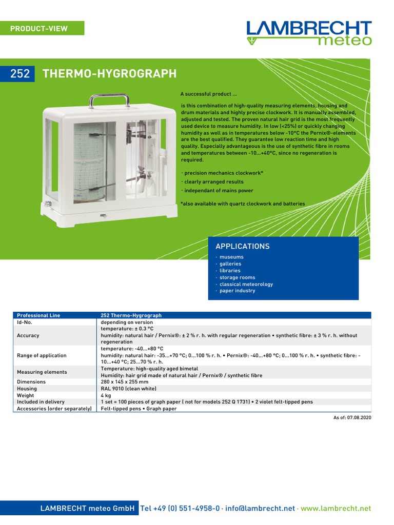 252 Thermo-Hygrograph Datasheet | PDF | Fibers | Paper