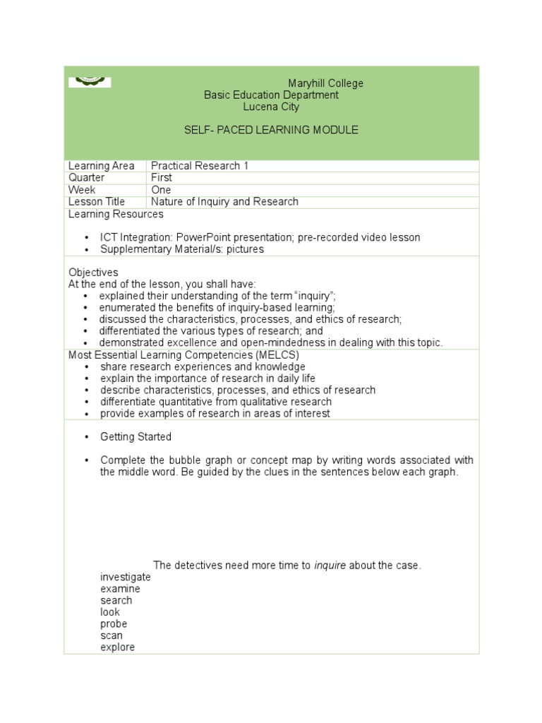 Lesson Proper Week 1 | PDF | Inquiry | Inquiry Based Learning