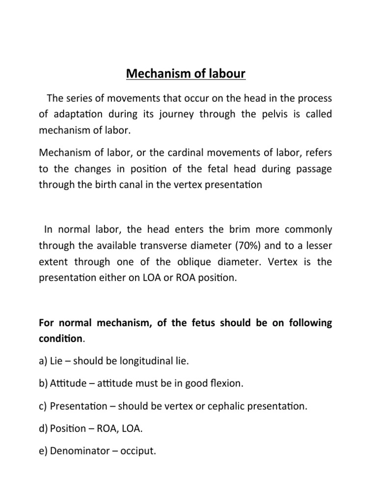 Mechanism of Labour | PDF | Pelvis | Childbirth